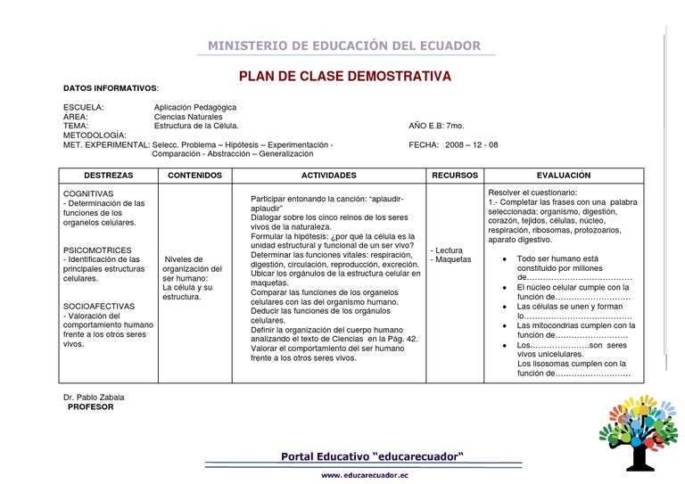 Plan de Clase Demostrativa Estruc - Celula | PDF | Biología Celular) | Organismos