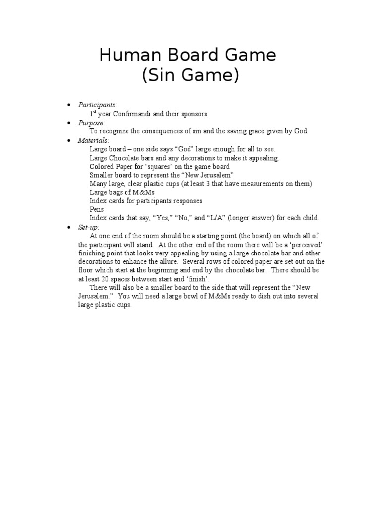Human Board Game | PDF | Grace In Christianity