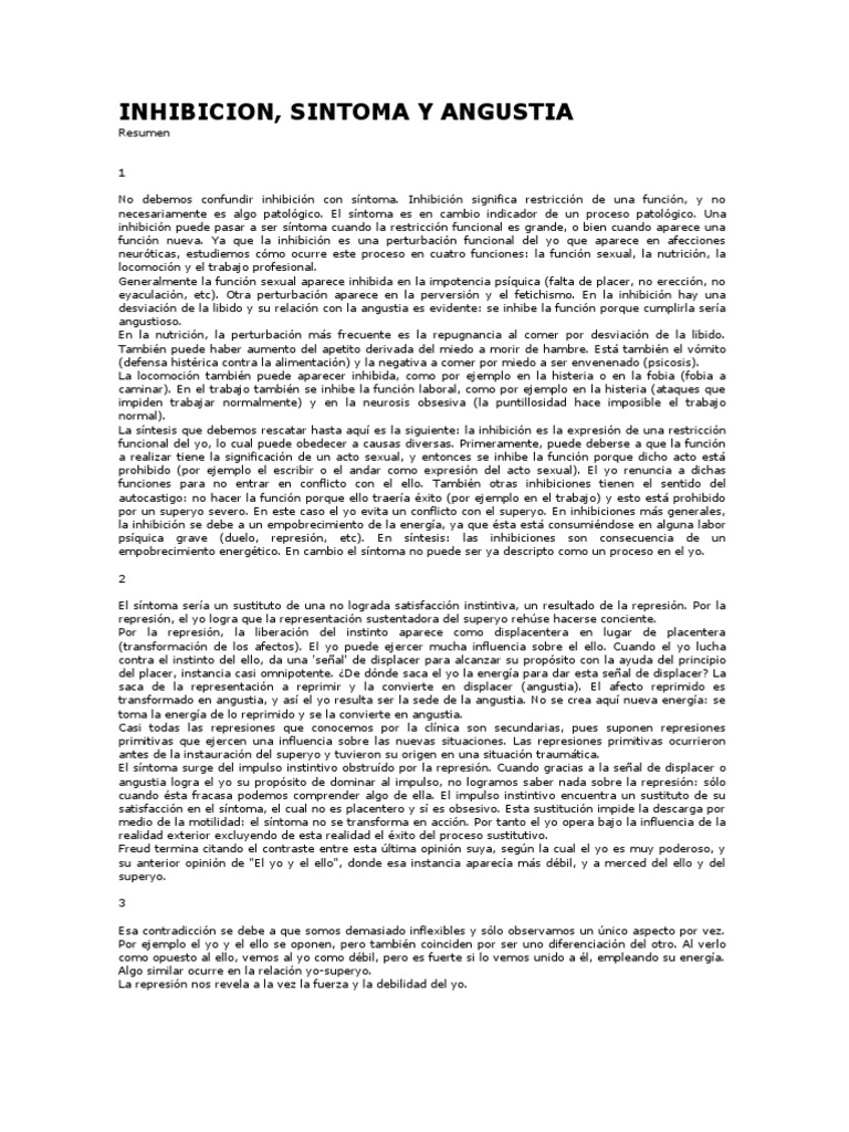 Inhibición, Síntoma y Angustia | PDF | Neurosis | Carné de identidad