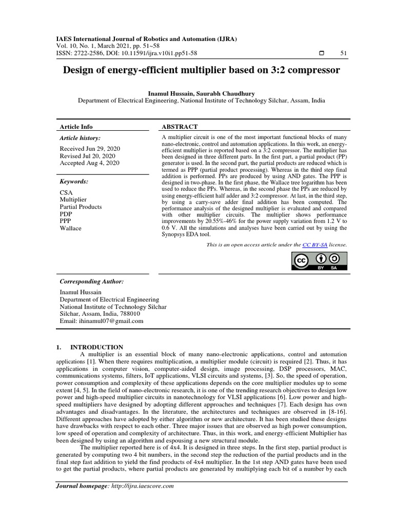 Design Of Energy Efficient Multiplier Based On 3 2 Compressor Pdf