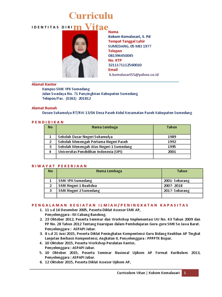 CV Kokom Komalasari | PDF