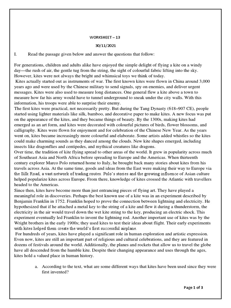 Worksheet 13 | PDF | Kite
