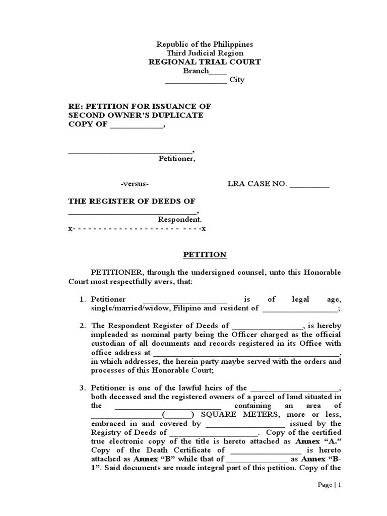 Petition For Issuance of 2nd Owners | PDF | Judiciaries | Public Law