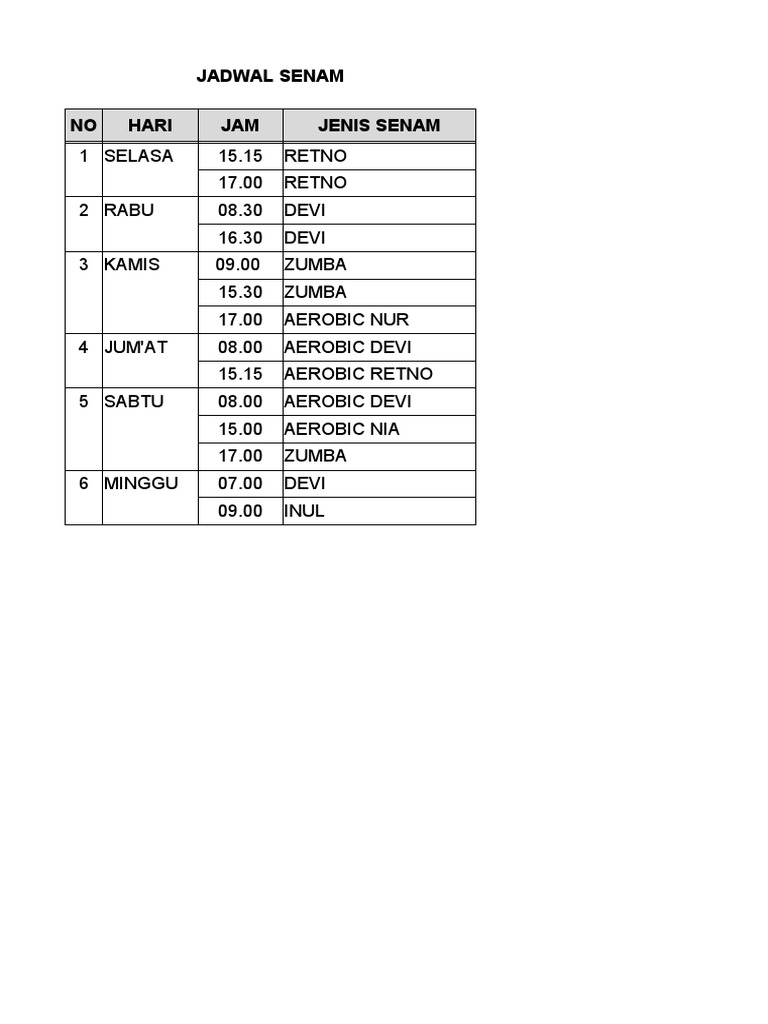 Jadwal Senam | PDF