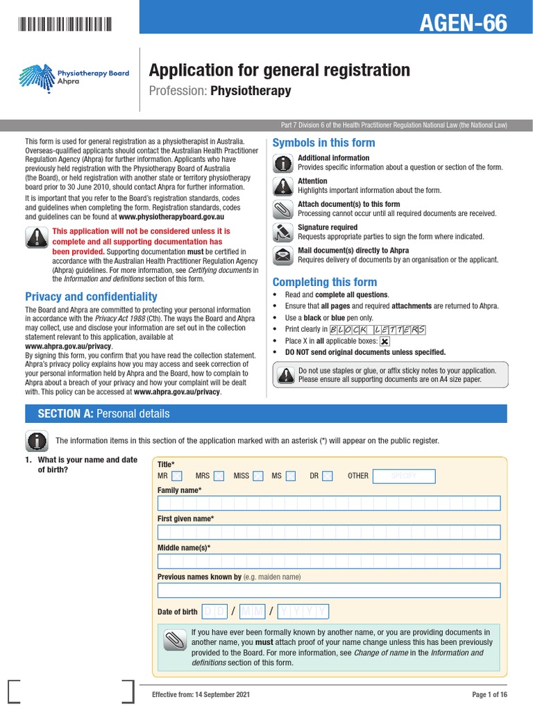 Physiotherapy Registration Application Form | PDF | Identity Document ...