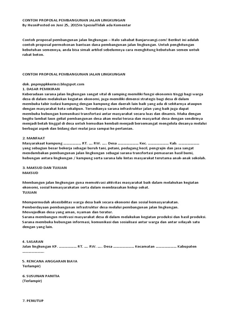 Contoh Proposal Pembangunan Jalan Lingkungan | PDF