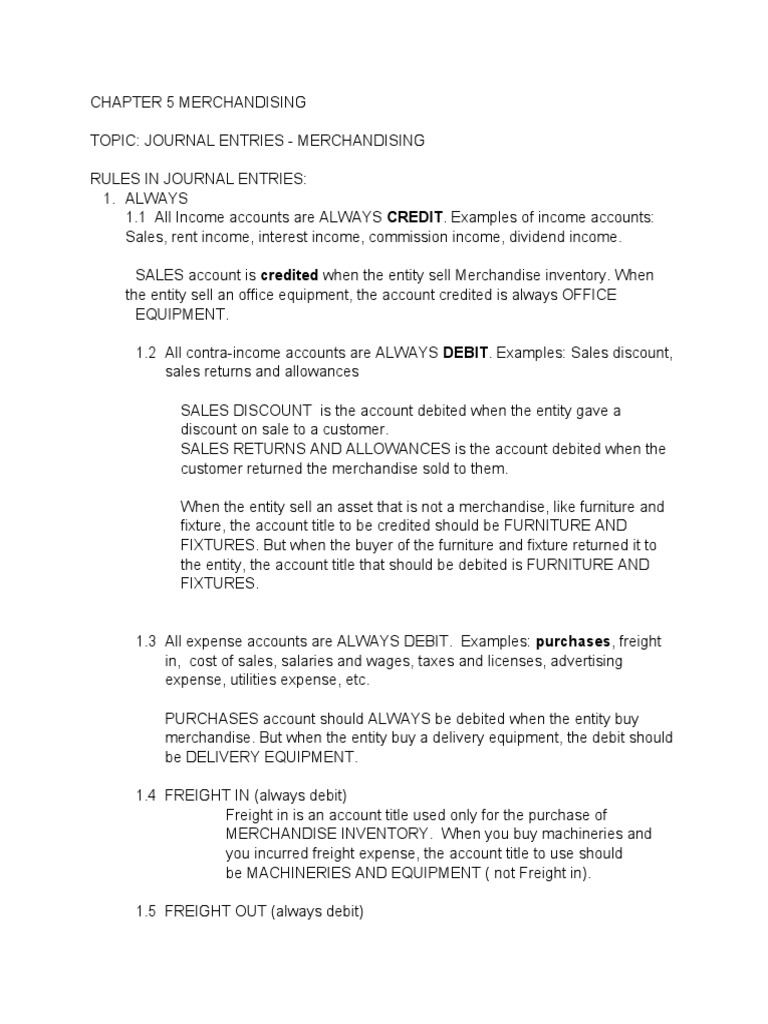 Rules Journal Entries Merchandising | PDF | Debits And Credits | Expense