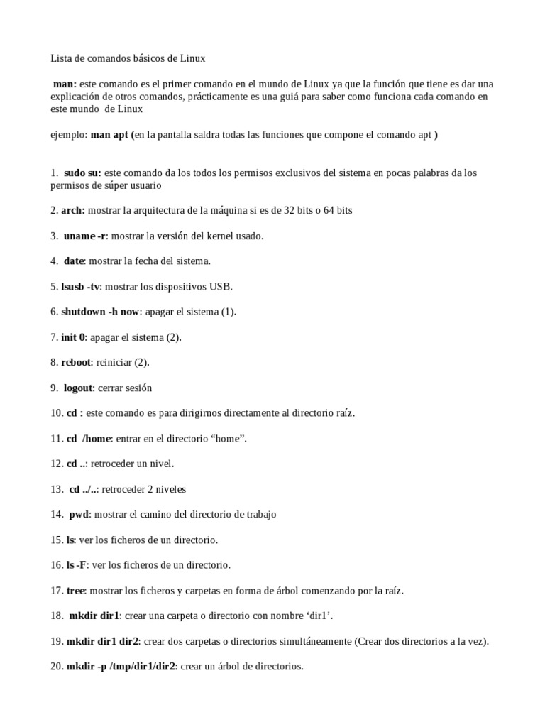 Lista de Comandos Basicos para Linux | PDF | Archivo de computadora ...