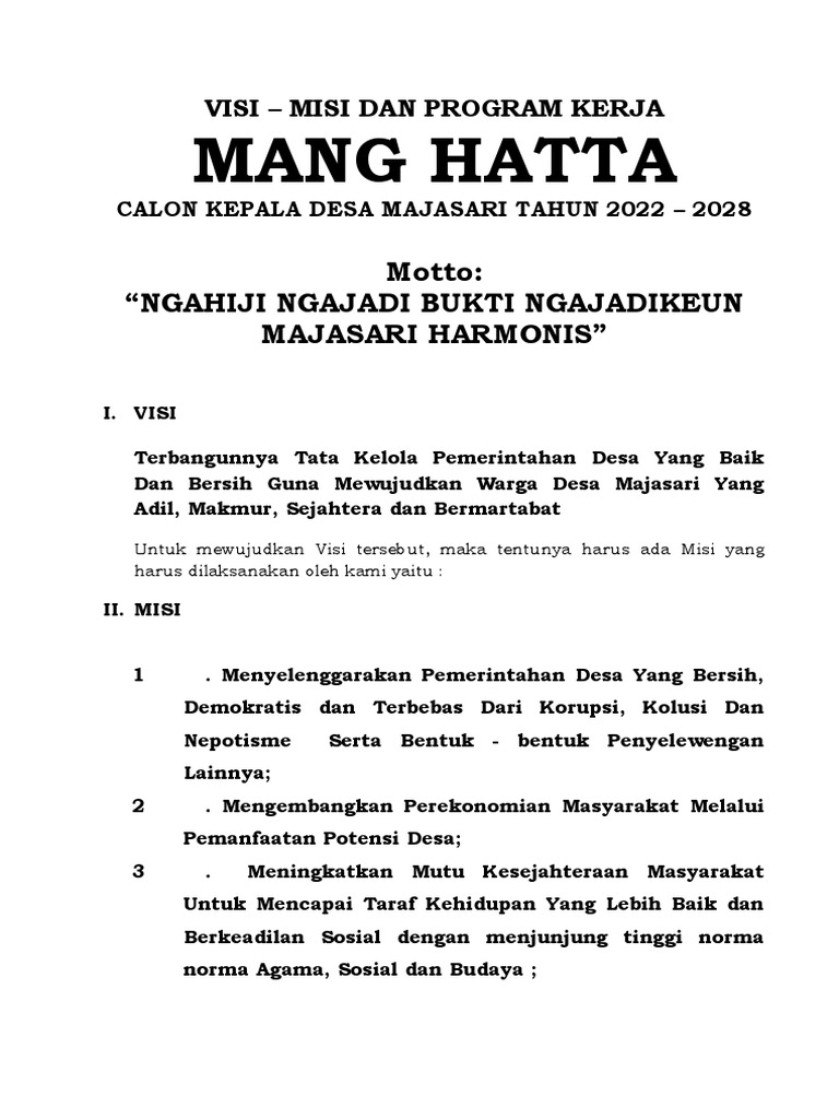 Visi Misi Calon Kepala Desa | PDF