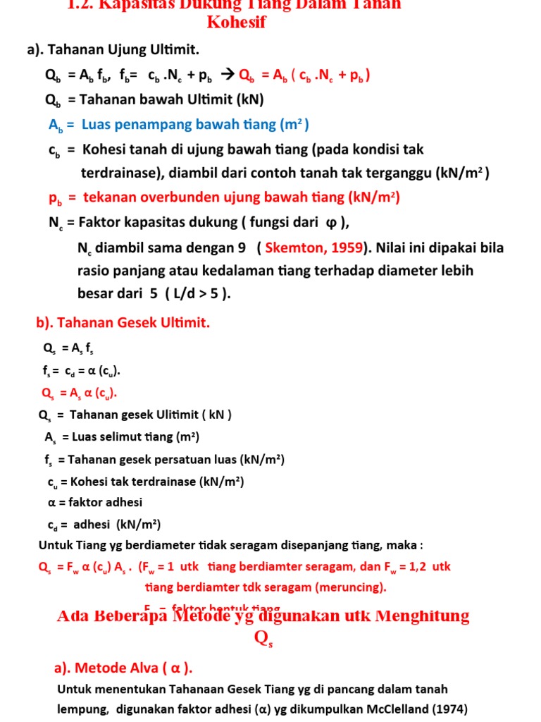 Rumus Kapasitas Dukung Tiang Kohesif | PDF