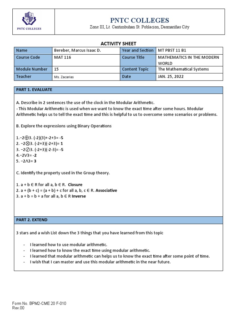 PNTC Colleges: Activity Sheet | PDF