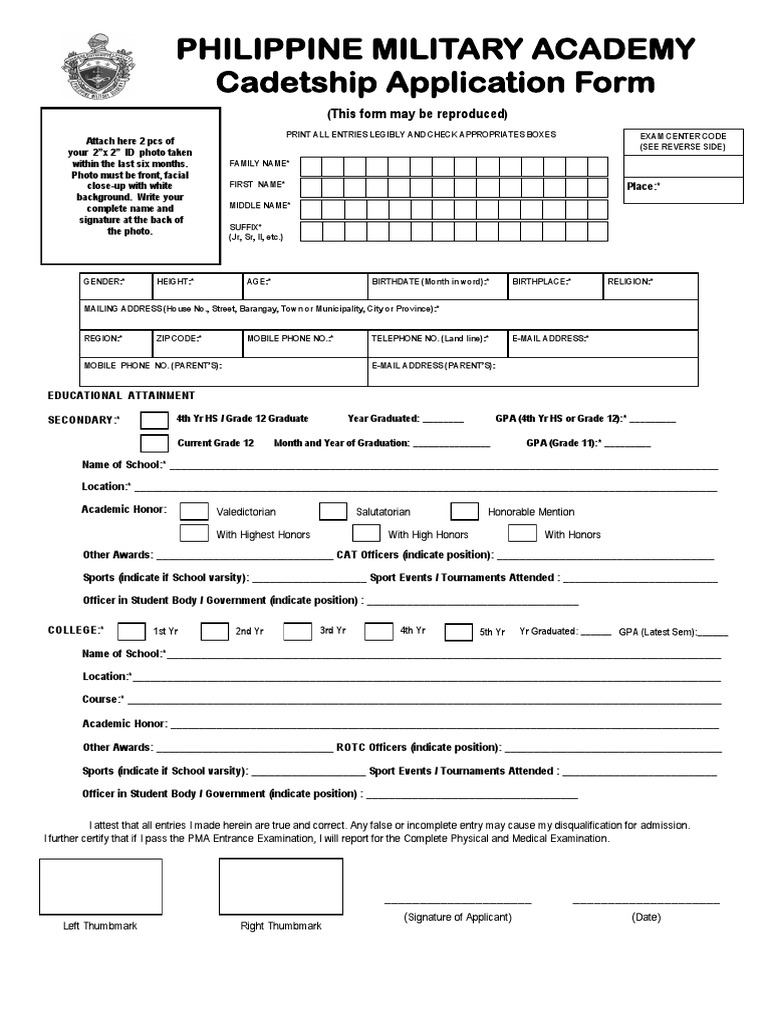 PMA Cadetship Application Form 2025 | PDF | University And College ...
