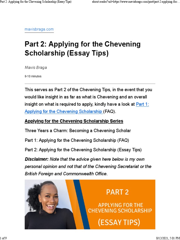Part 2: Applying For The Chevening Scholarship (Essay Tips) : Mavis ...