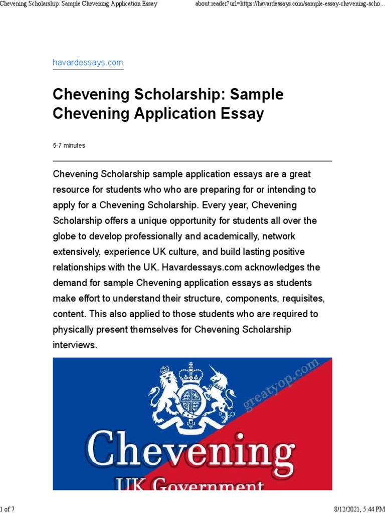 Chevening Scholarship: Sample Chevening Application Essay | PDF ...