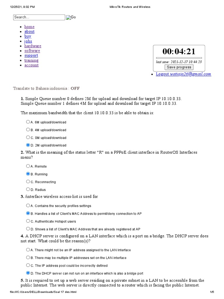 JAWABAN Soal MTCNA | PDF | Ip Address | Router (Computing)