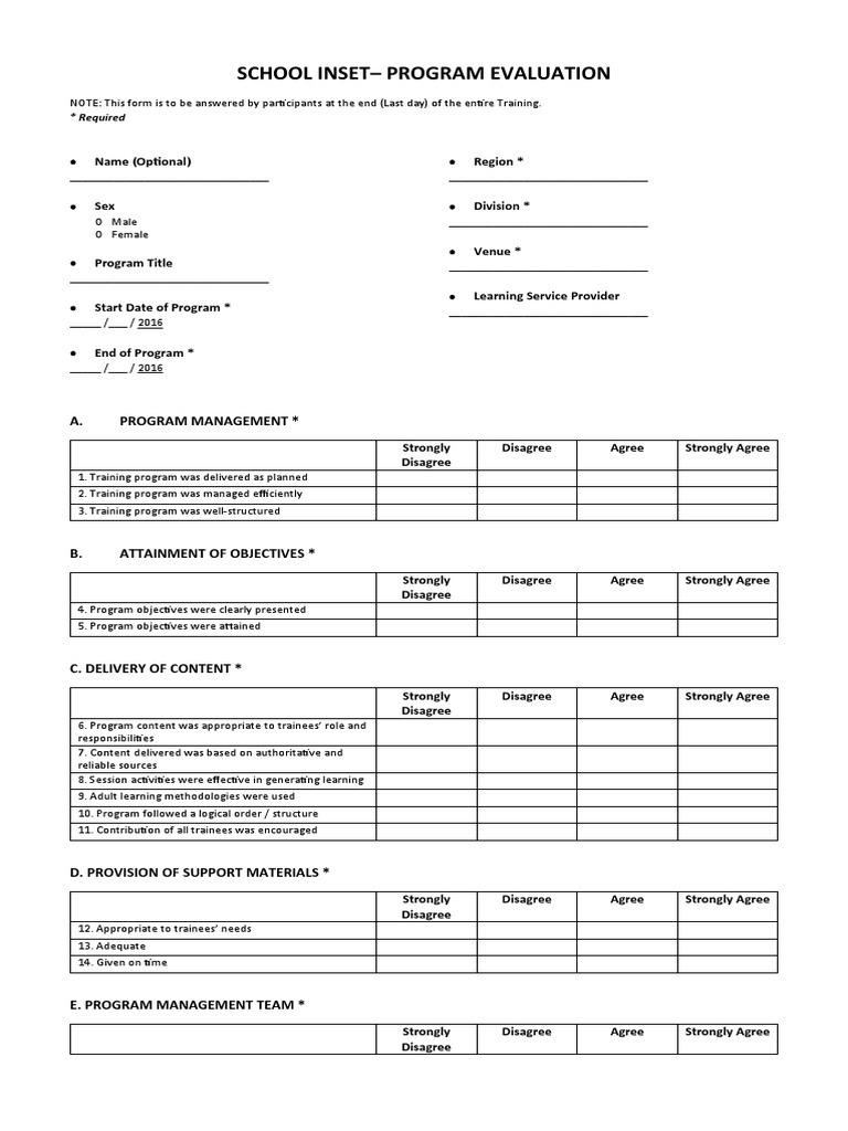 School Inset - Program Evaluation | PDF | Cognition