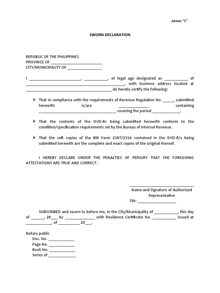 Sworn Declaration (Bir) | PDF