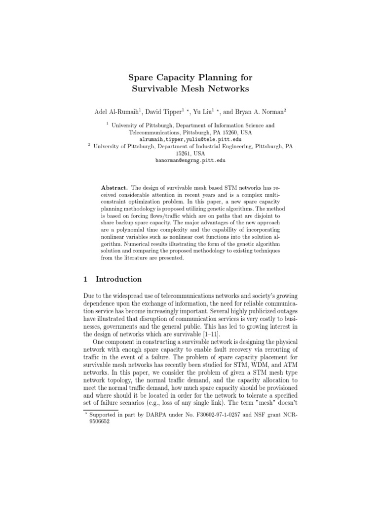 Spare Capacity Planning For Survivable Mesh Networks | PDF ...