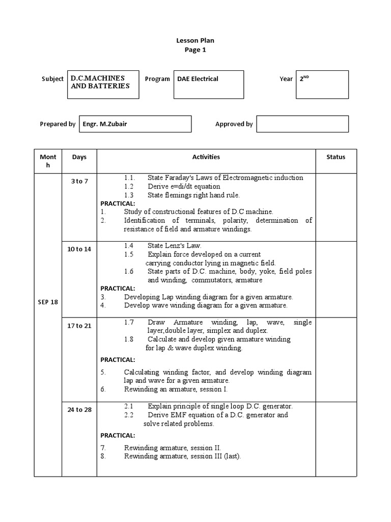 DC - Machines and Batteries Lesson Plan | PDF | Electric Generator ...