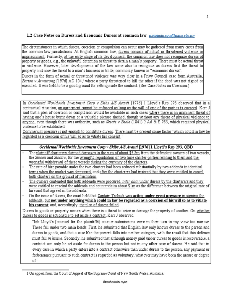 Legal Insights on Economic Duress | PDF | Letter Of Credit | Indemnity