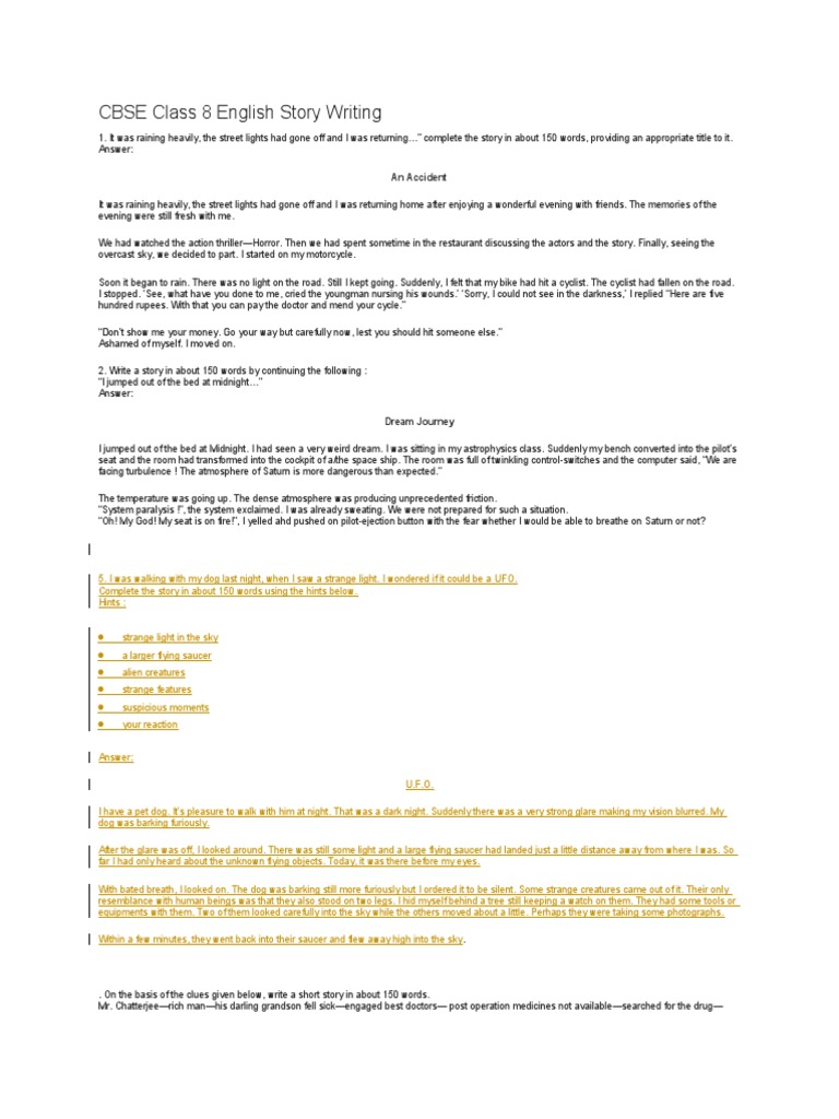 Story Writing Guide for Class 8 | PDF