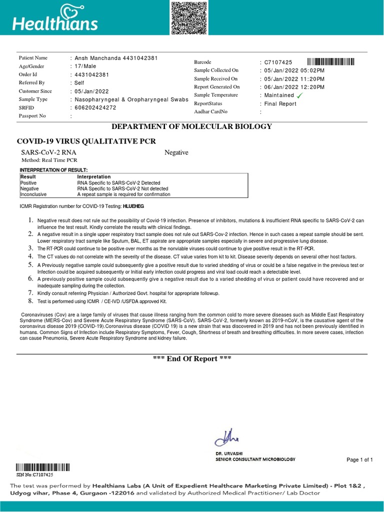 Ansh Manchanda Healthians Report | PDF | Clinical Medicine | Medical ...
