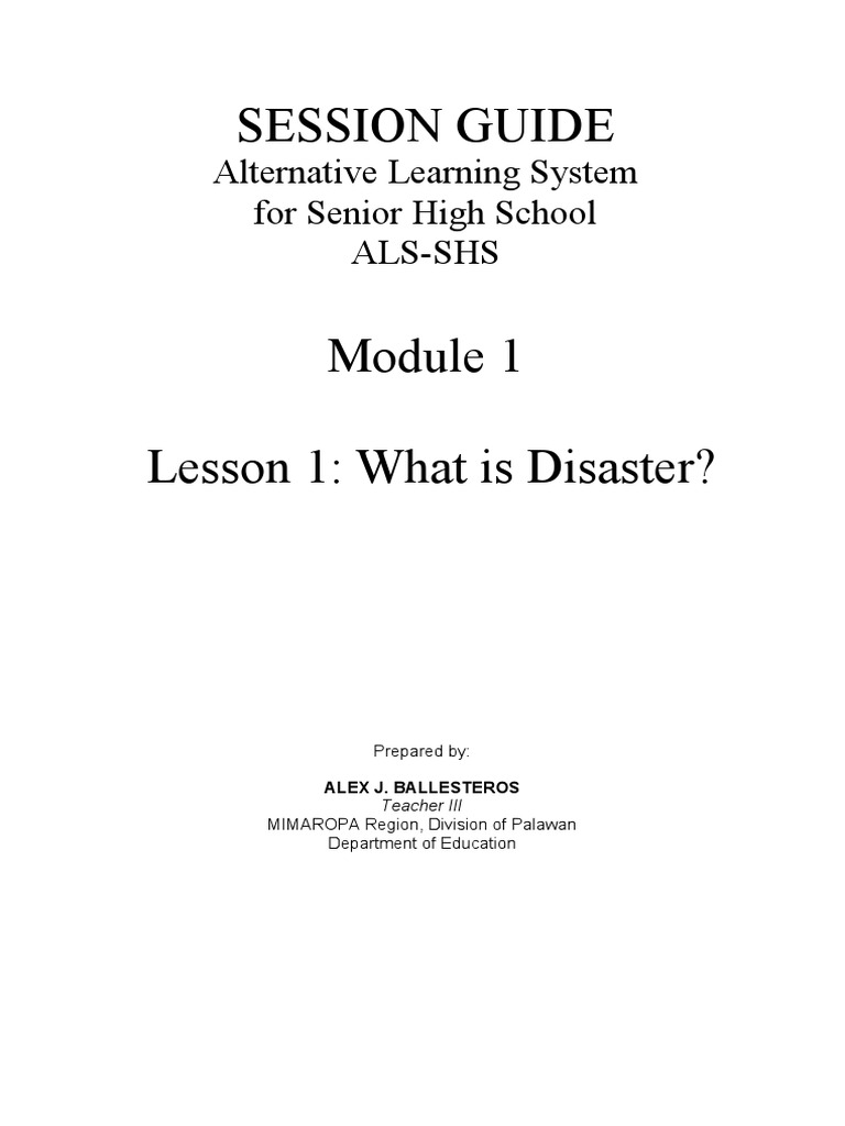 Session Guide: Alternative Learning System For Senior High School Als ...