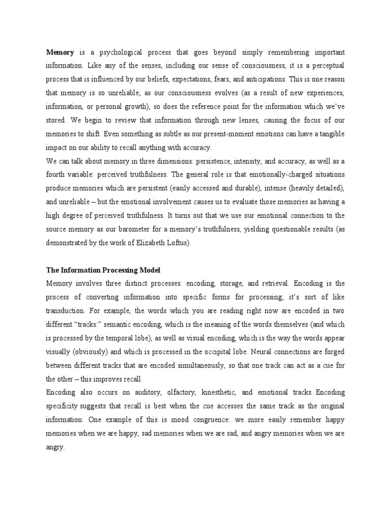 Memory Is A Psychological Process That Goes Beyond Simply Remembering Important Information ...