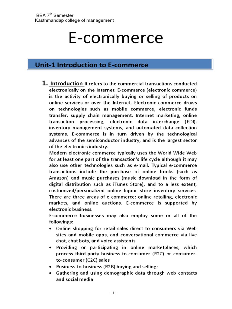 Unit-1 Introduction To E-Commerce 1 | PDF | Encryption | Key (Cryptography)