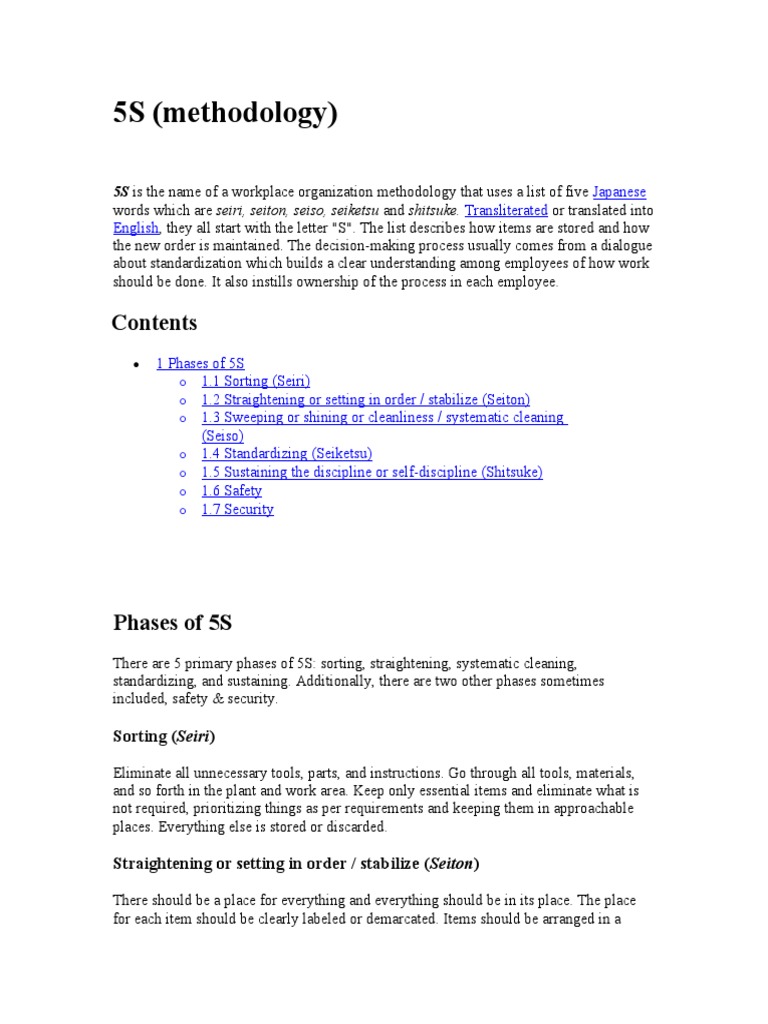 5S (Methodology) : 5S Is The Name of A Workplace Organization ...