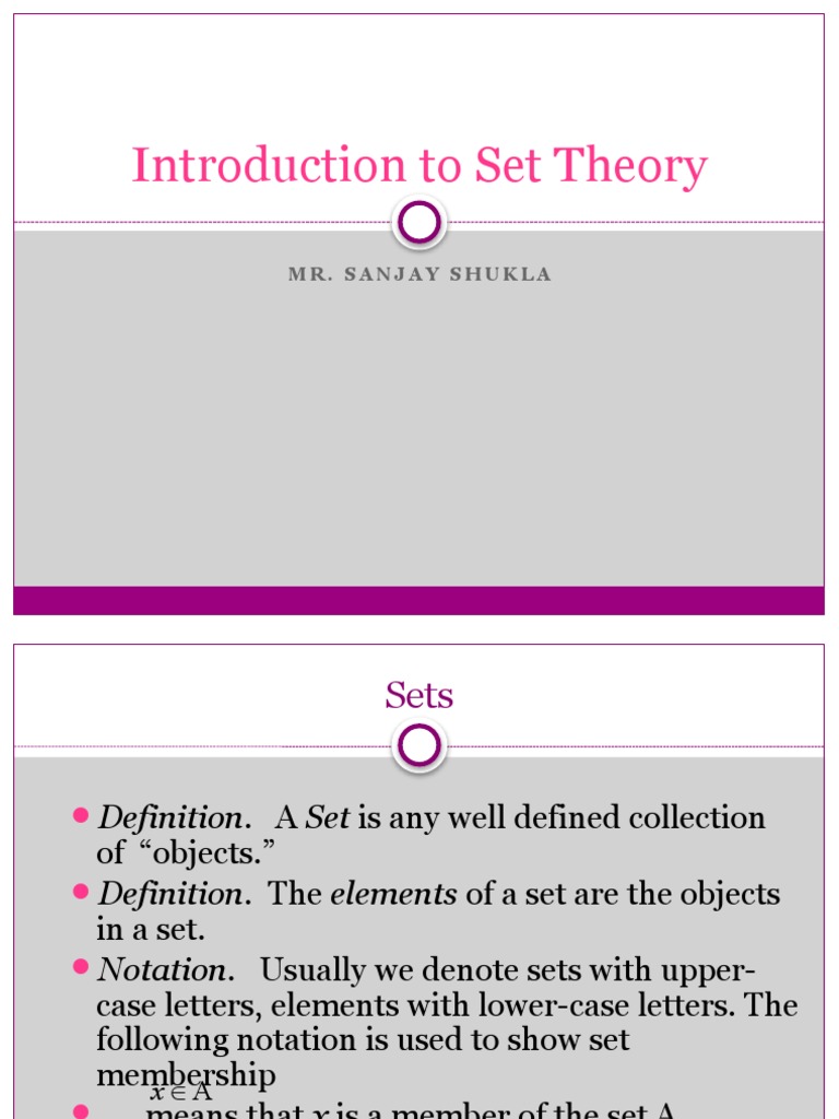 Introduction To Set Theory: Mr. Sanjay Shukla | PDF | Set (Mathematics) | Vertex (Graph Theory)