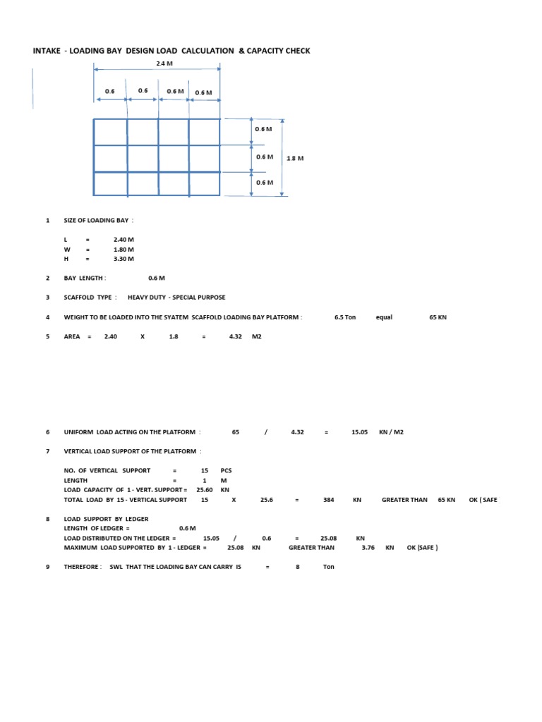 Intake - Design Calculation of Loading Bay | PDF