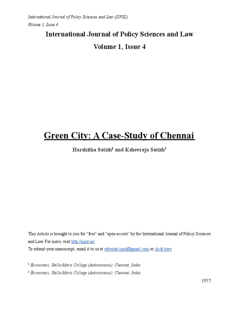 Green City A Case Study of Chennai - Harshitha Satish Ksheeraja Satish ...