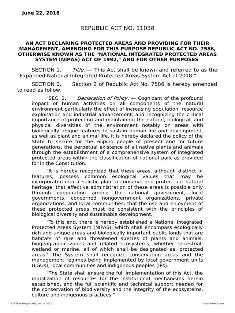 RA 11038 - Expanded National Integrated Protected Areas System Act ...
