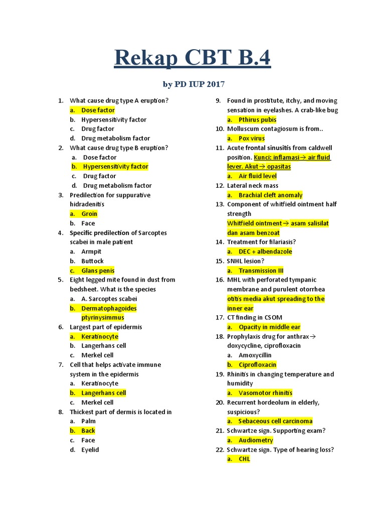 Rekap Cbt B4 Inter17 Pdf Medical Specialties Clinical Medicine