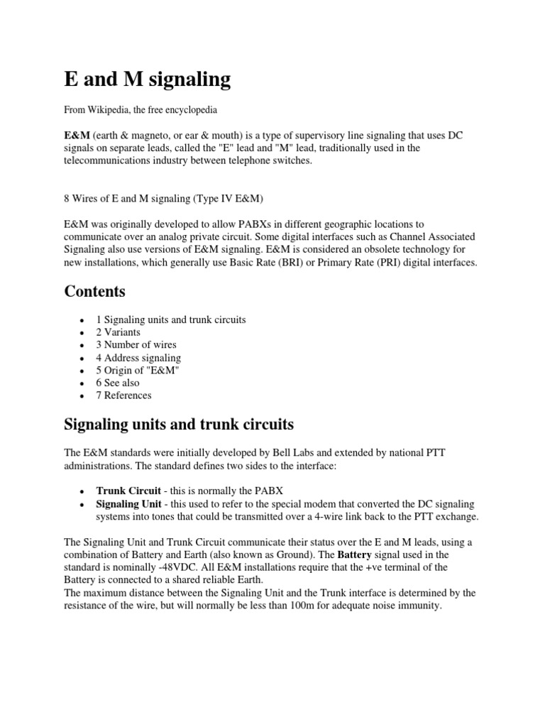 E&M Signaling: Overview and Variants | PDF | Electricity | Computer ...