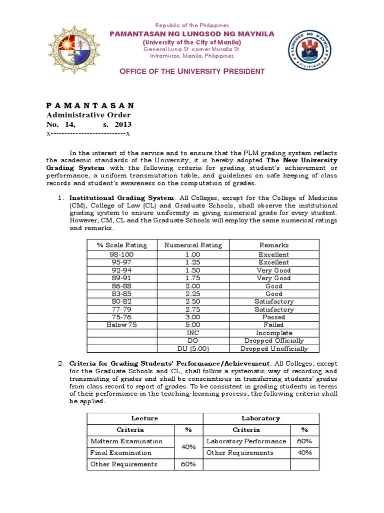 PAO No. 2013-14 The New University Grading System | PDF | Test (Assessment)