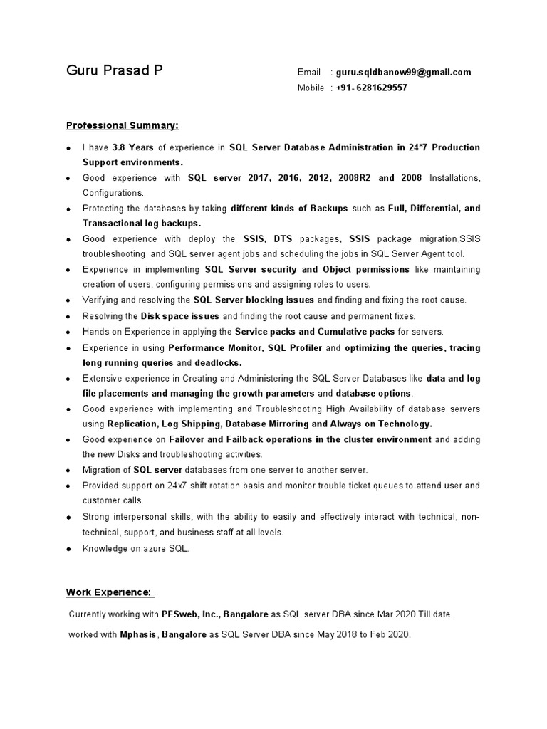 Guru Resume | PDF | Microsoft Sql Server | Databases