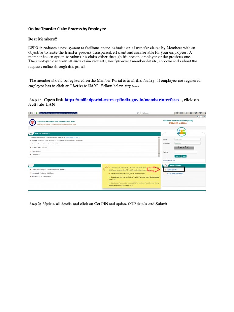 Online Transfer Claim Process by Employee: Dear Members!! | PDF