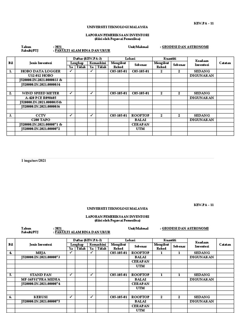 2021 Kew - Pa-11 Laporan Pemeriksaan Inventori | PDF