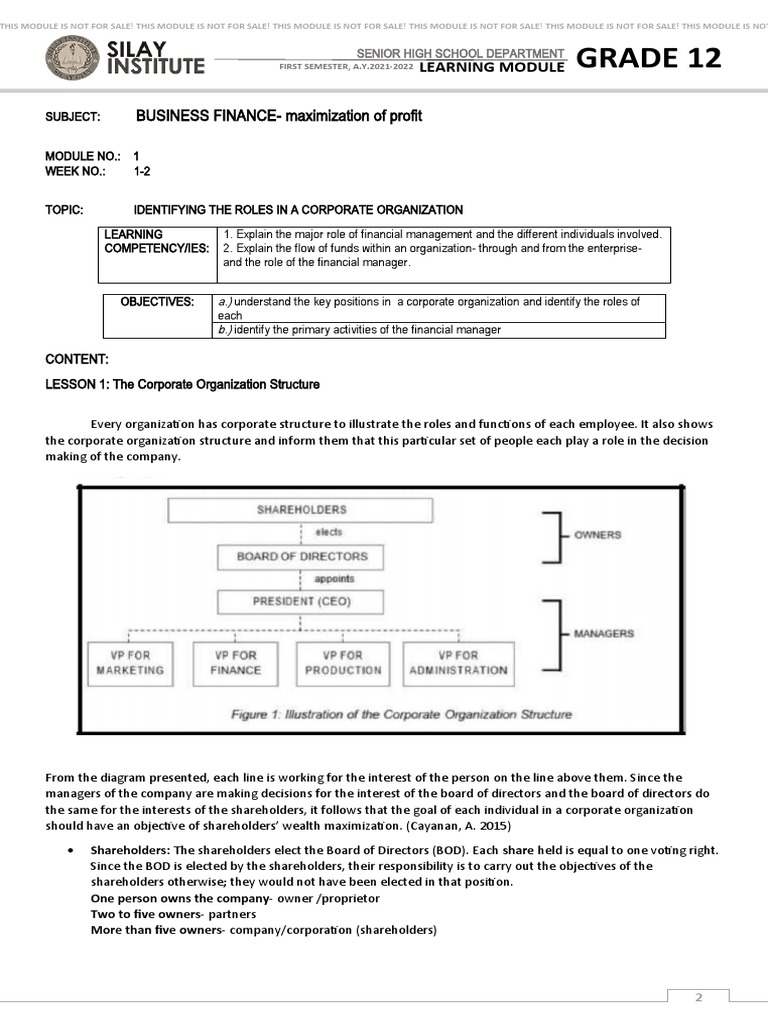 GR12 Business Finance Module 1-2 | PDF | Dividend | Capital Structure