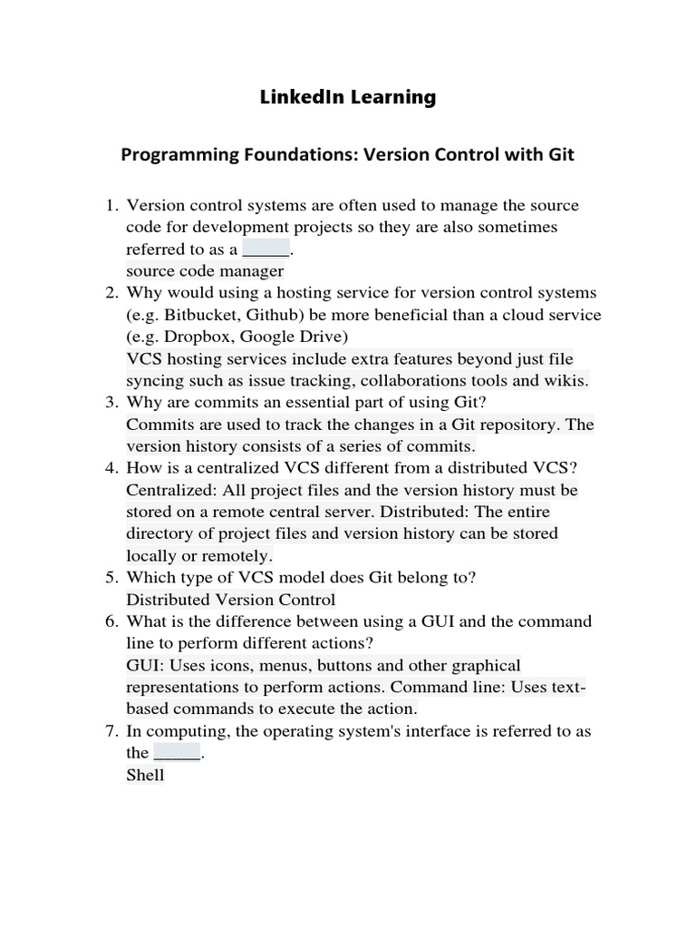 Programming Foundations Version Control With Git Pdf Version Control Utility Software