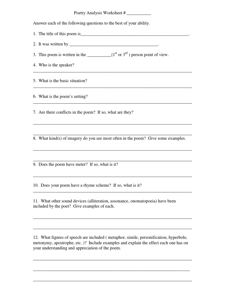Poetry Analysis Worksheet 1 Year 9 | PDF | Poetry | Poetics