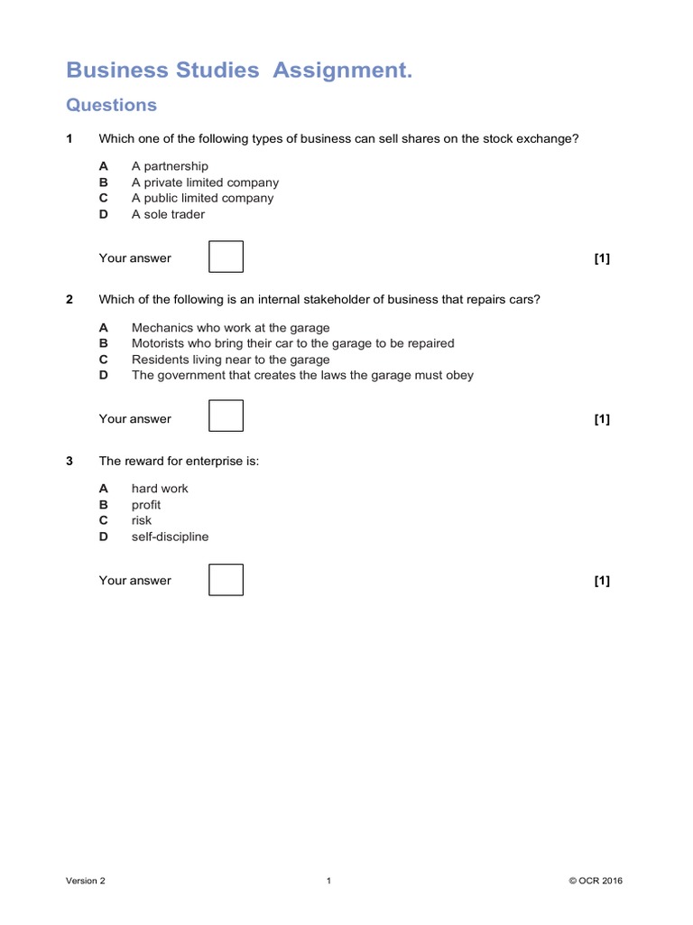 Business Studies Assignment | PDF | Profit (Economics) | Employment