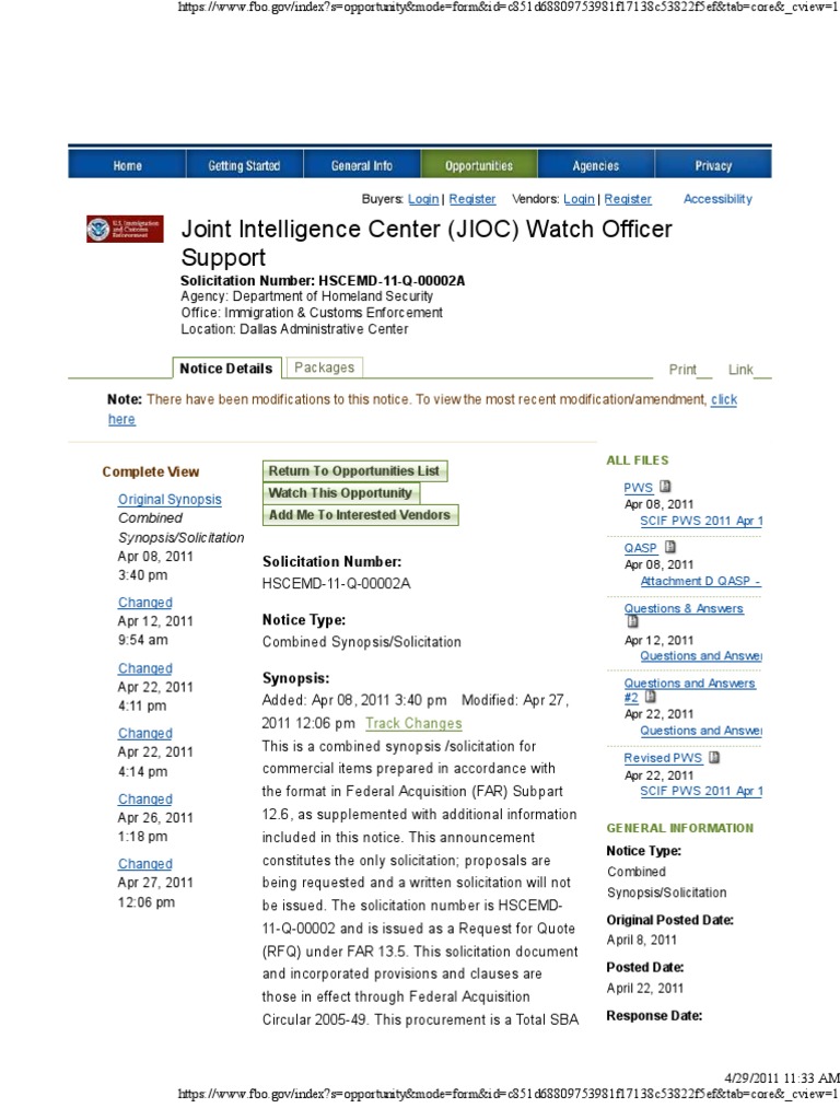 DHS/ICE Soliciting For Intelligence Center/Dallas | PDF | U.S ...