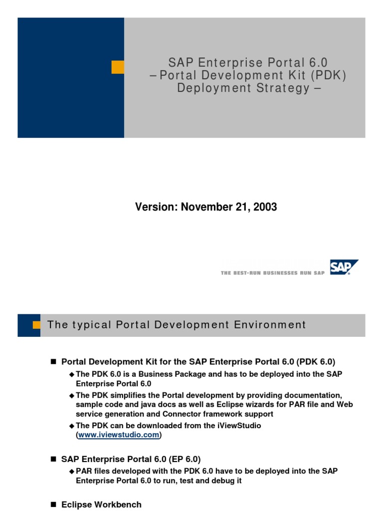 SAP Enterprise Portal 6.0 - Portal Development Kit (PDK) Deployment ...