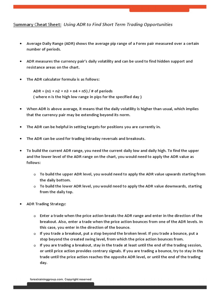 Summary Cheat Sheet: Using ADR To Find Short Term Trading Opportunities ...