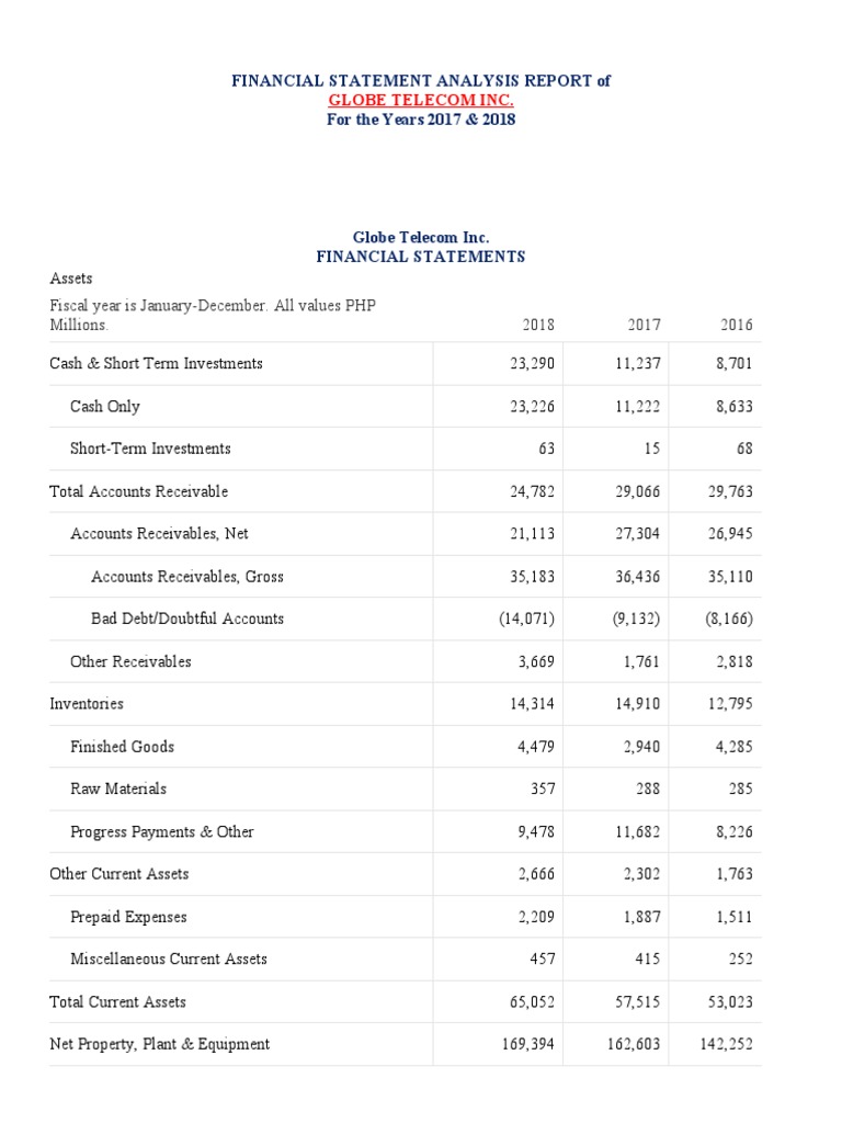Financial Statement Analysis Report of For The Years 2017 & 2018 | PDF ...