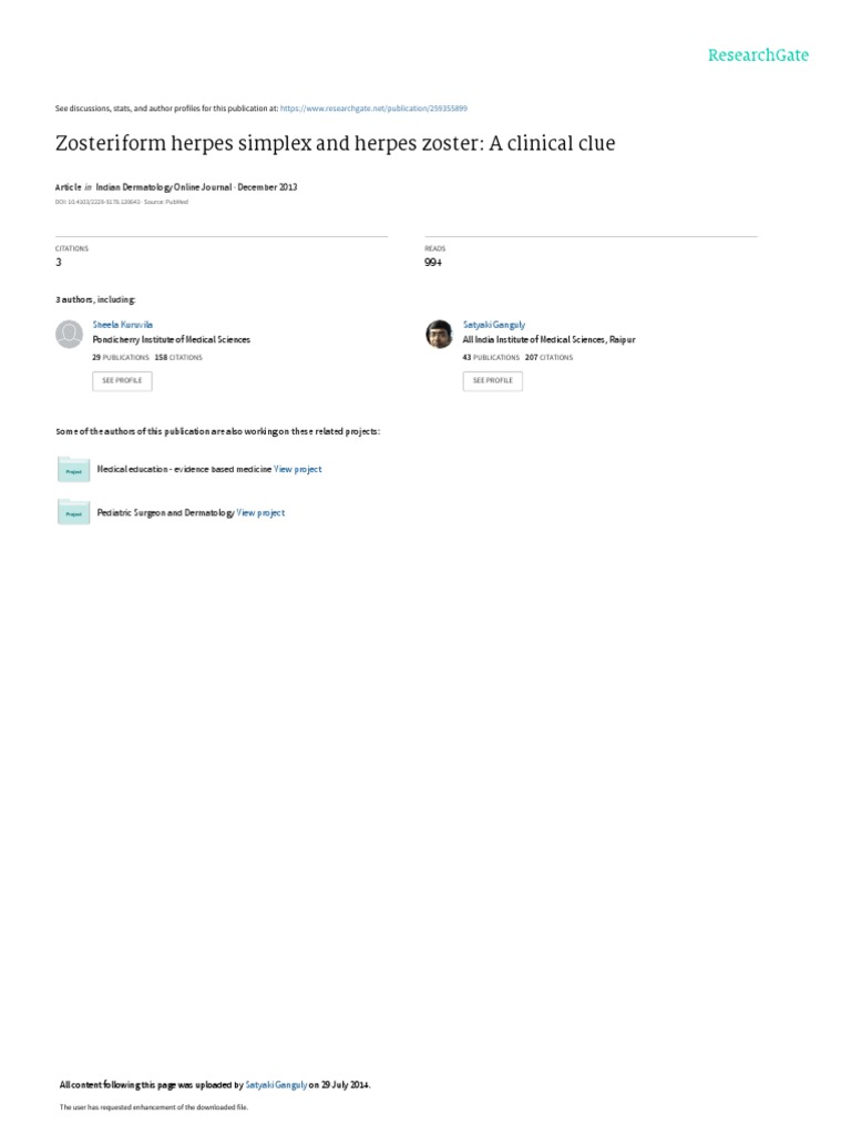 Zosteriform Herpes Simplex and Herpes Zoster: A Clinical Clue | PDF ...