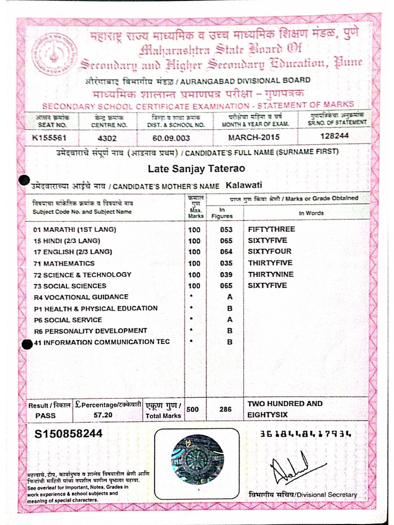 12th Marksheet | PDF